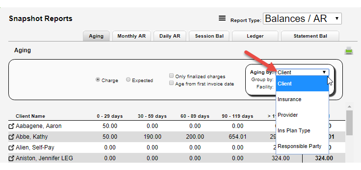 Balance Aging Report – Therabill
