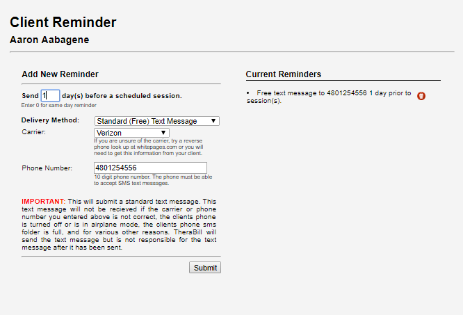 Patient Reminders by Text Message – Therabill