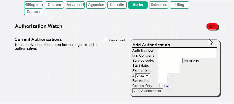 Authorization Watch – Therabill