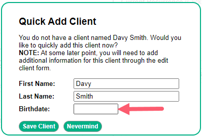 Quick Add Client – Therabill