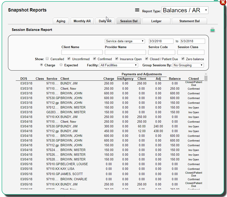 Session Balance Report – Therabill