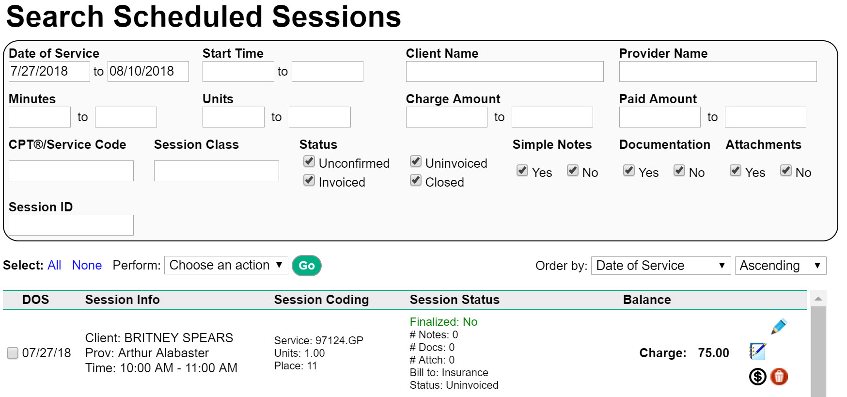 Delete/Cancel a Session – Therabill