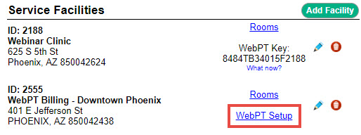 Service Facilities: Setup and WebPT Integration – Therabill