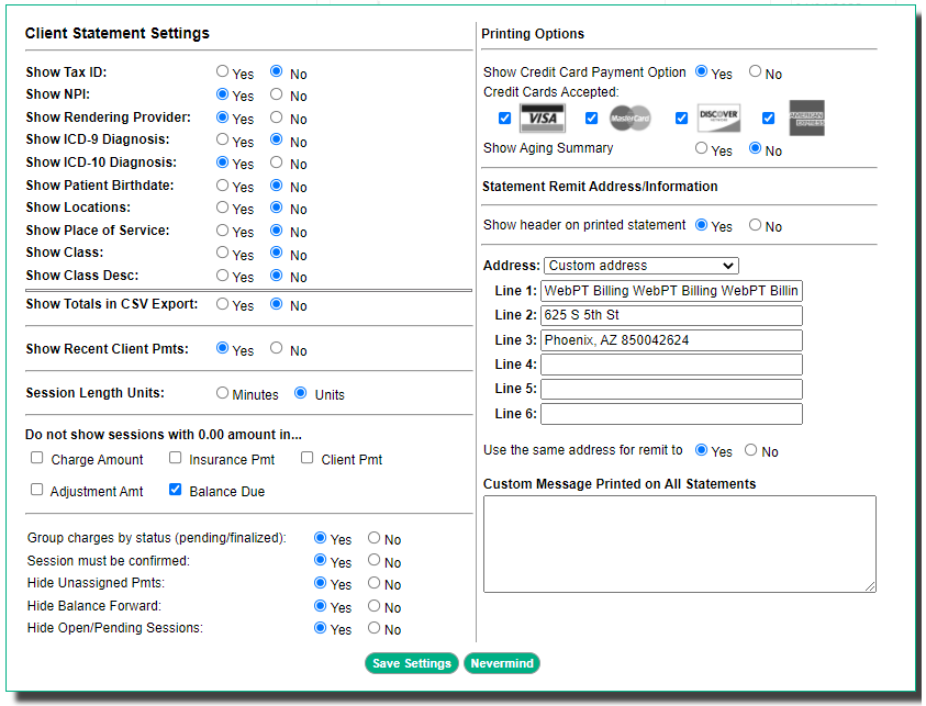 Settings - Client Balance Statement – Therabill